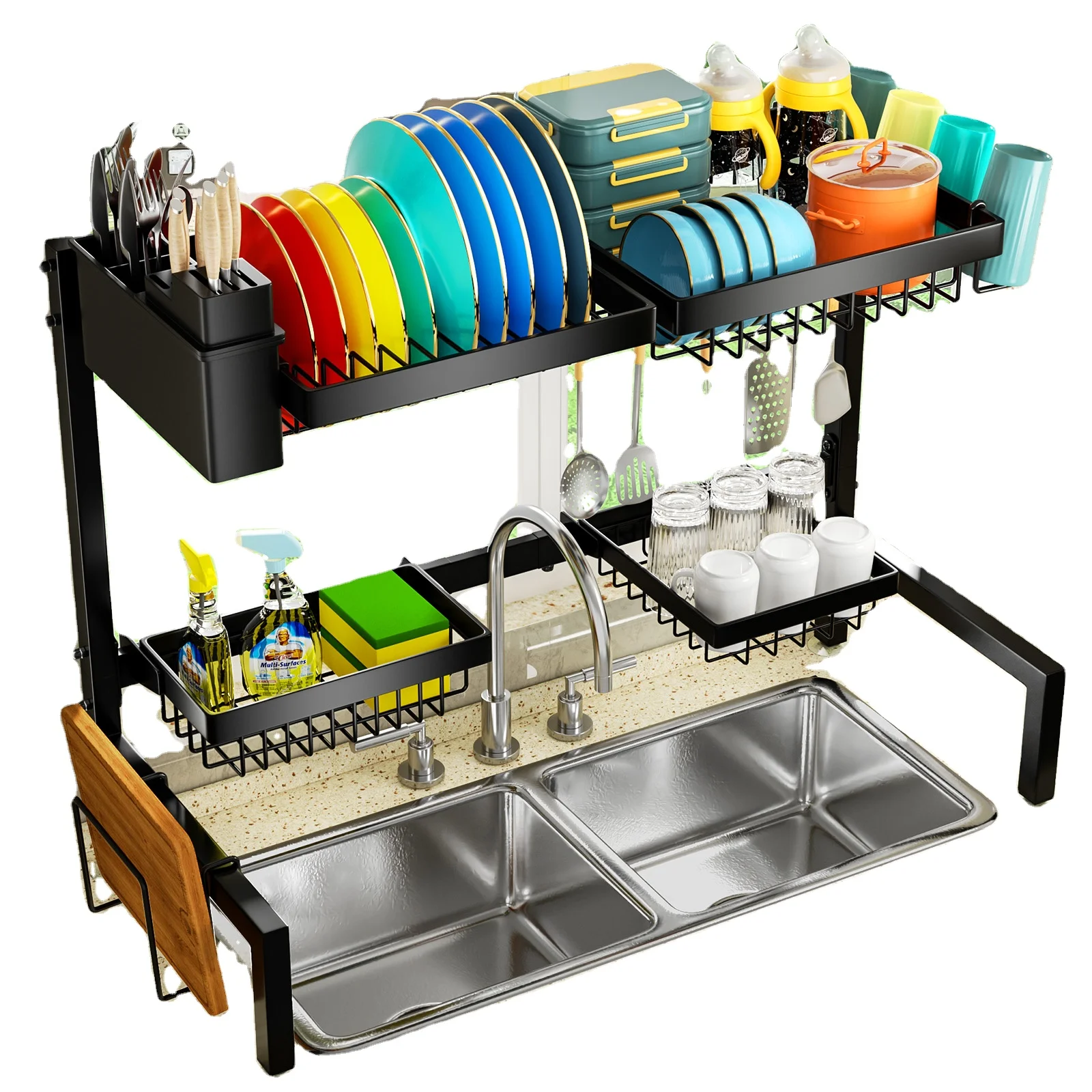 Walue Good Sale Kitchen Metal Over Sink Shelf Dish Drainer Rack 2tier ...