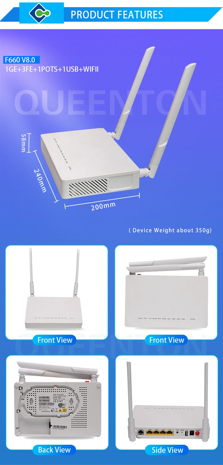 FTTH Outdoor GPON ONT ONU F660 V8.0 Wireless Router 4GE POTS USB WIFI 2 ...