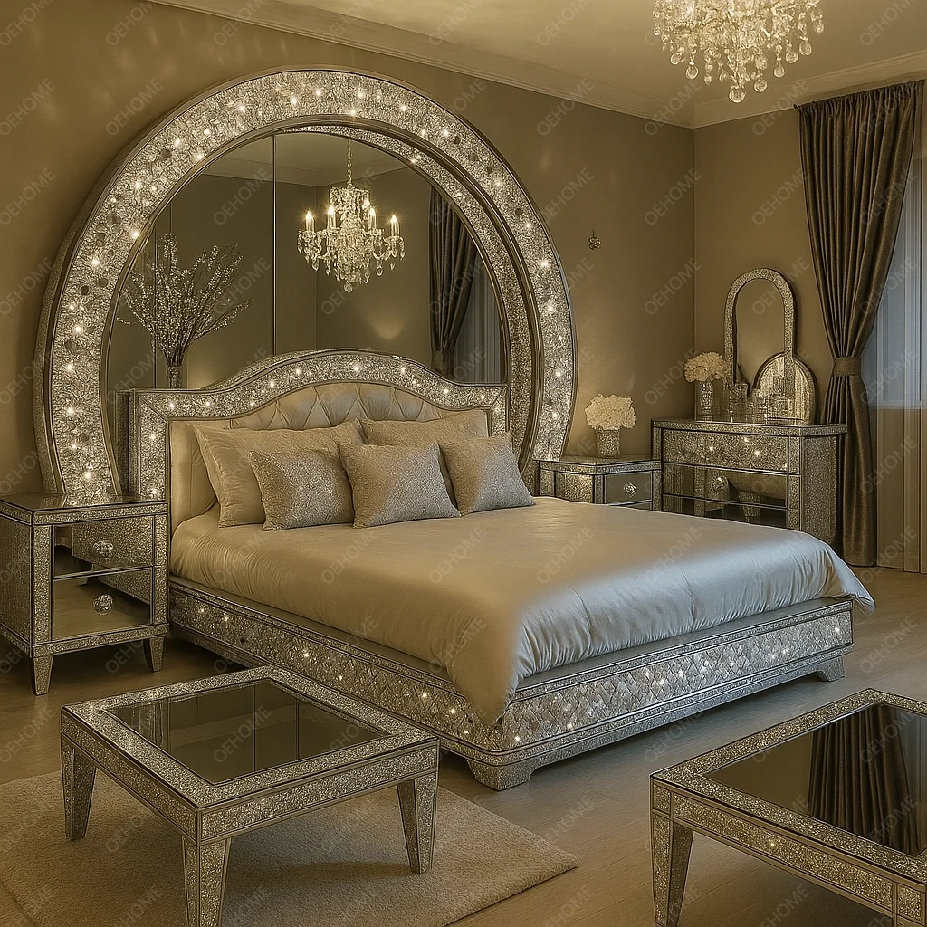 Modern Luxury Diamond Mirrored Bed Set for Hotels & Villas | King ...
