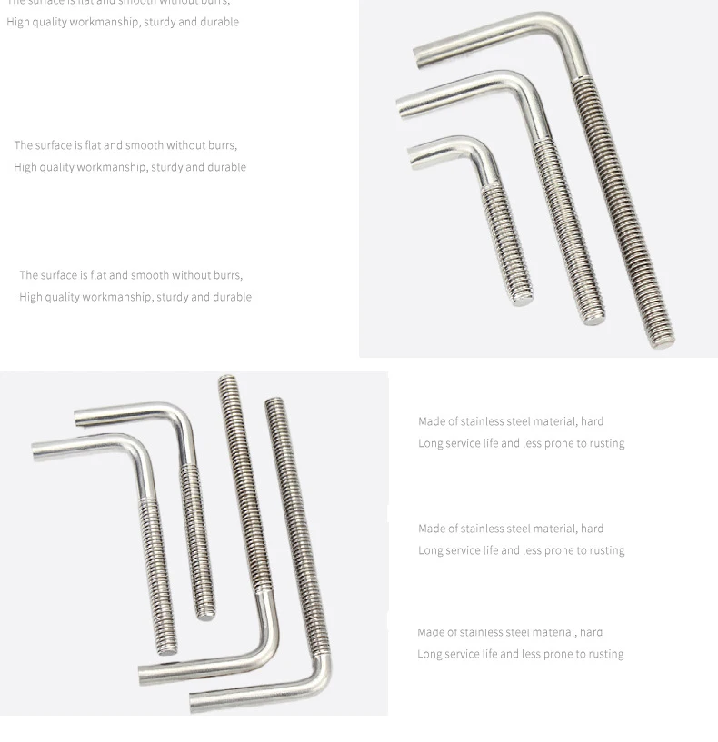 Fasteners Stainless Steel L Type Bolt Threaded Rod Bar Double Ends L ...