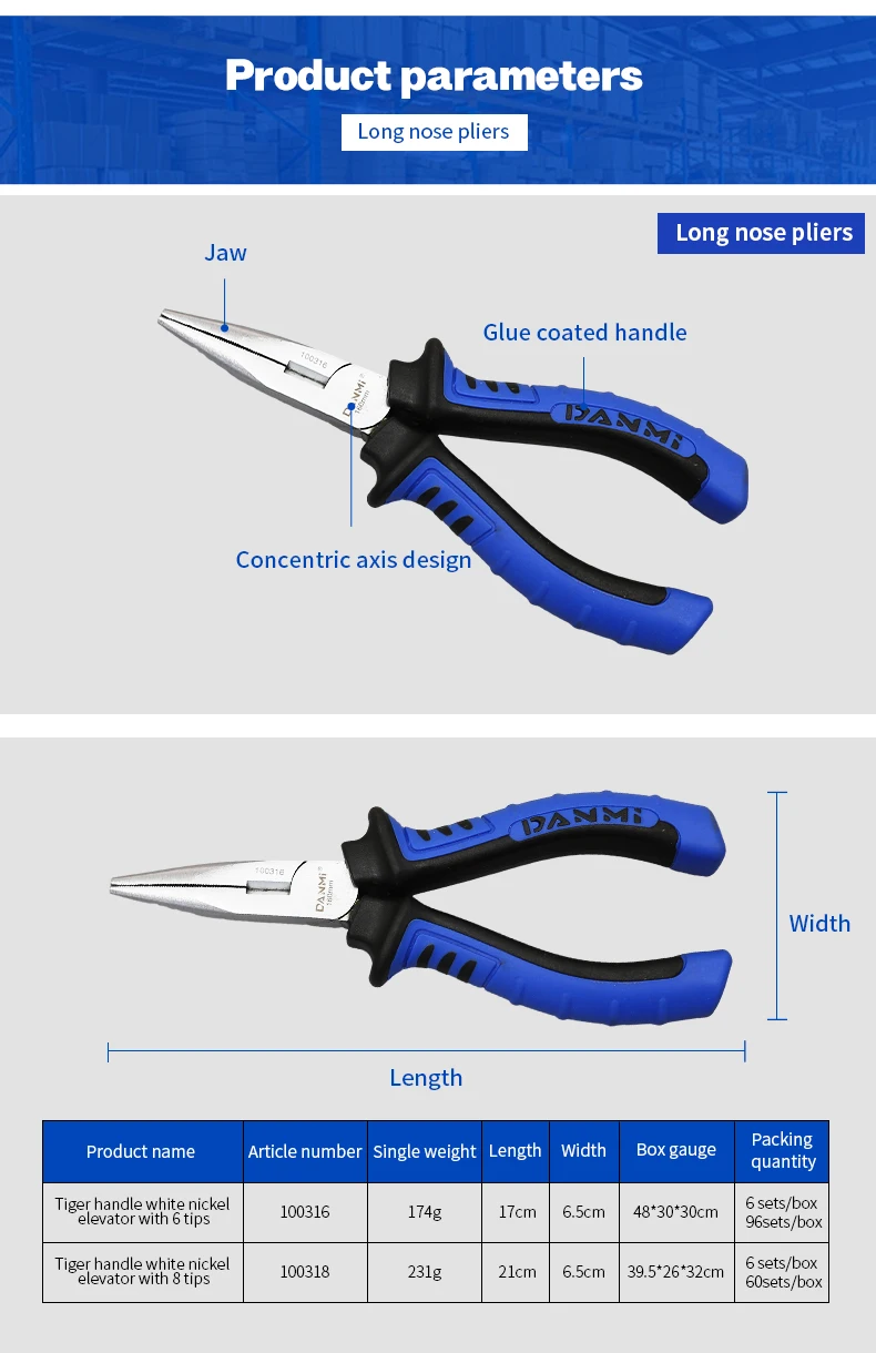 Danmi Long Nose Pliers,6"8" Inch,For Heavy Duty Cutting And Bending ...