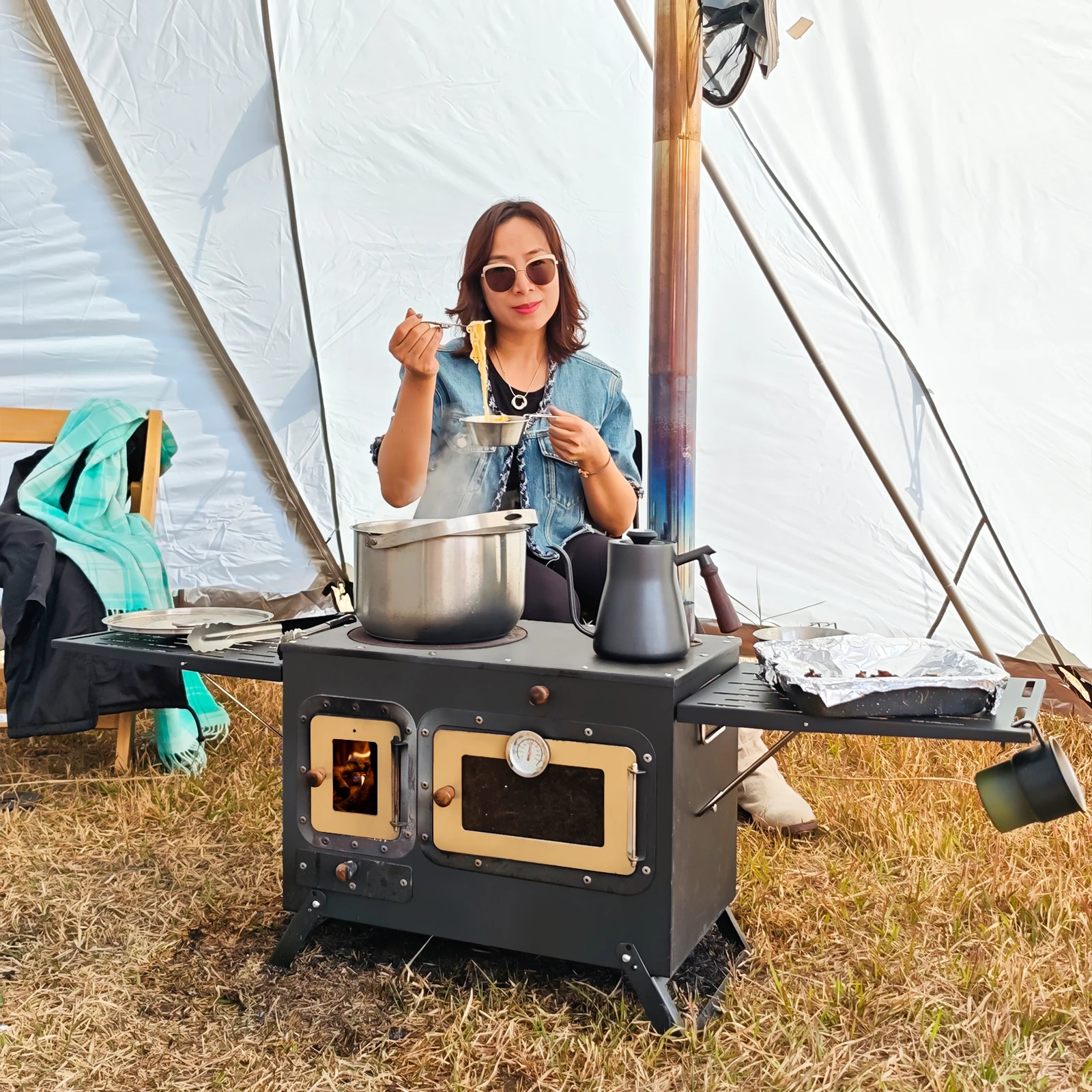 23kw Foldable Wood Stove with Oven for Camping - Cookmate