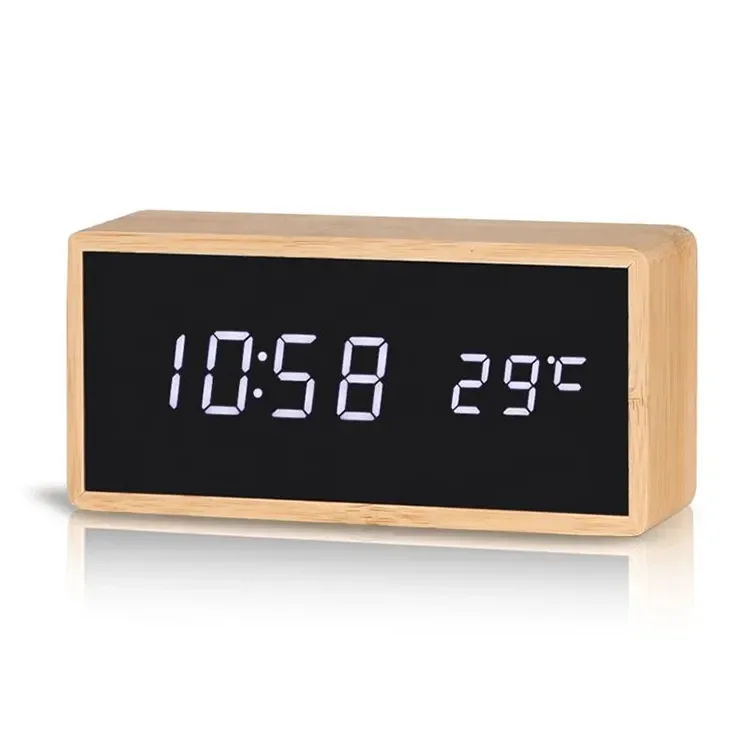 Wooden Surface Digital Led Alarm Clock Table Desktop Clock With ...