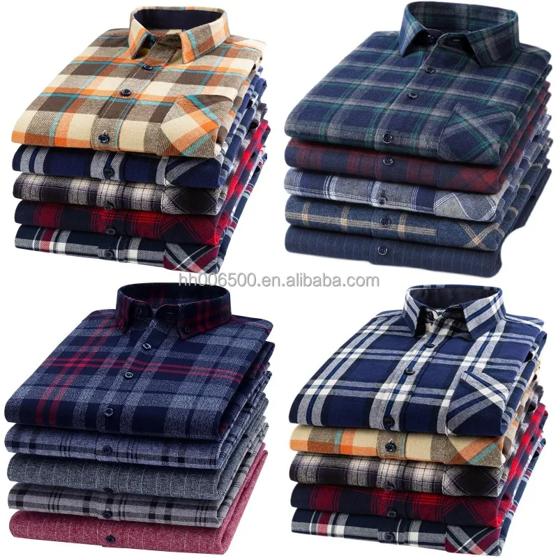 Custom New Logo Men's Plaid Flannel Business Shirt 100% Cotton Plus ...