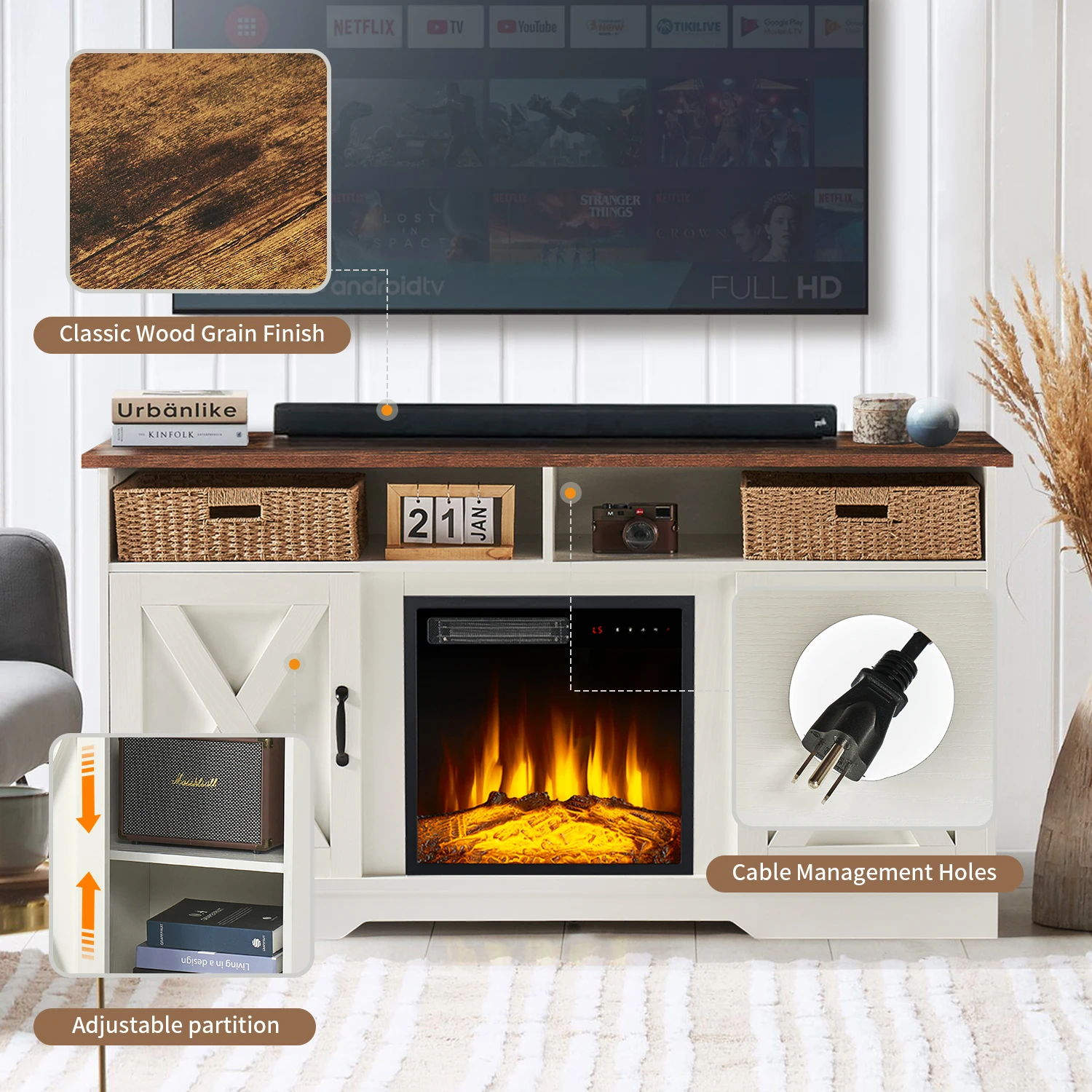 Mochen Living Room Antique Tall Tv Stand With Barn Doors Storage And ...