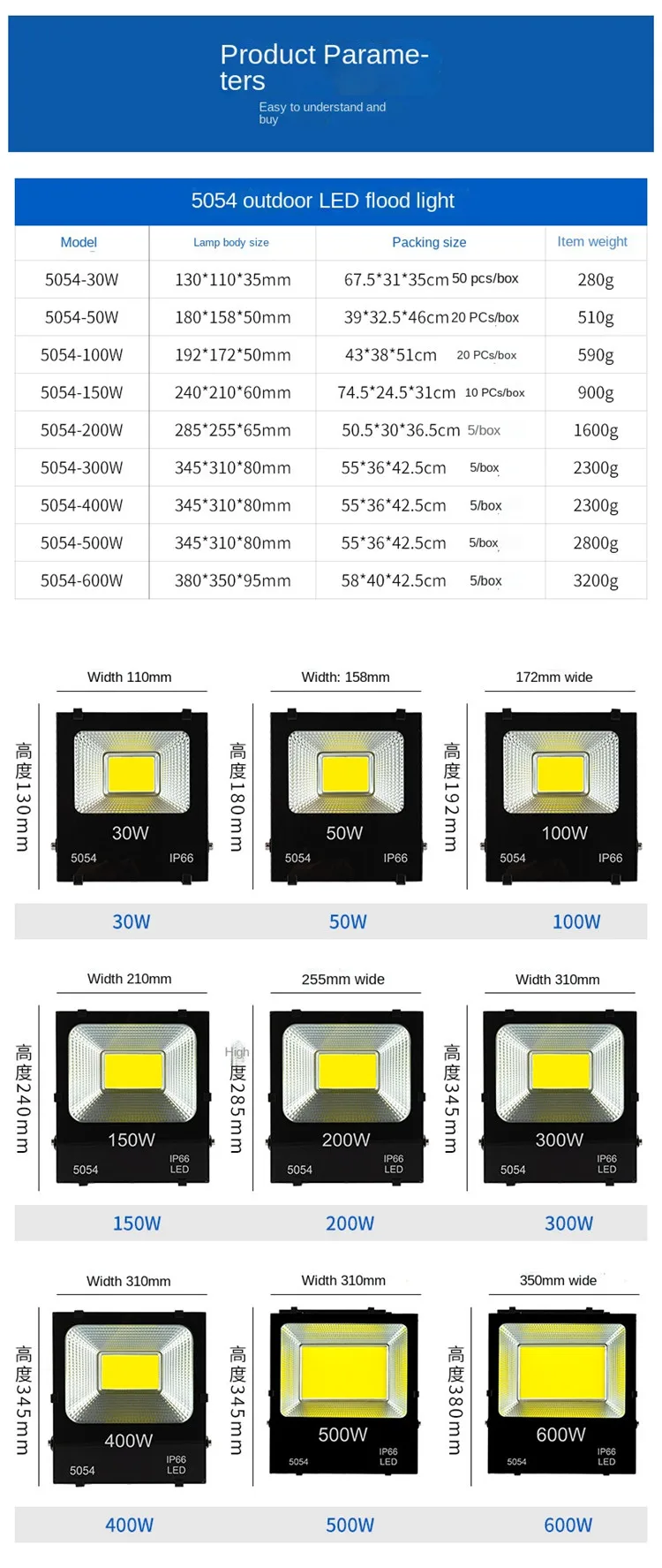 Outdoor Floodlight Spotlight Waterproof Garden Stadium Led Flood Light 50w 150w 200w 300w 400w ...