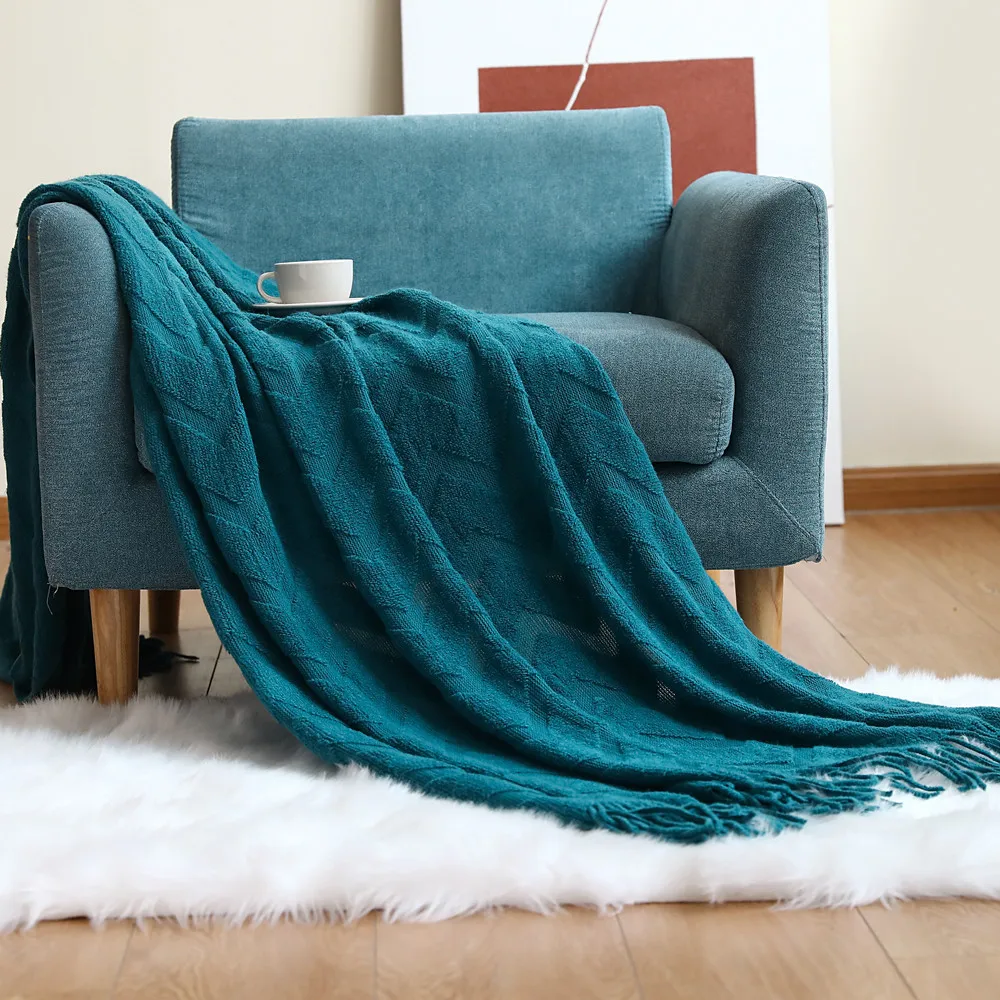 Textile City Geometric Jacquard Blanket Herringbone Knitting Throw ...