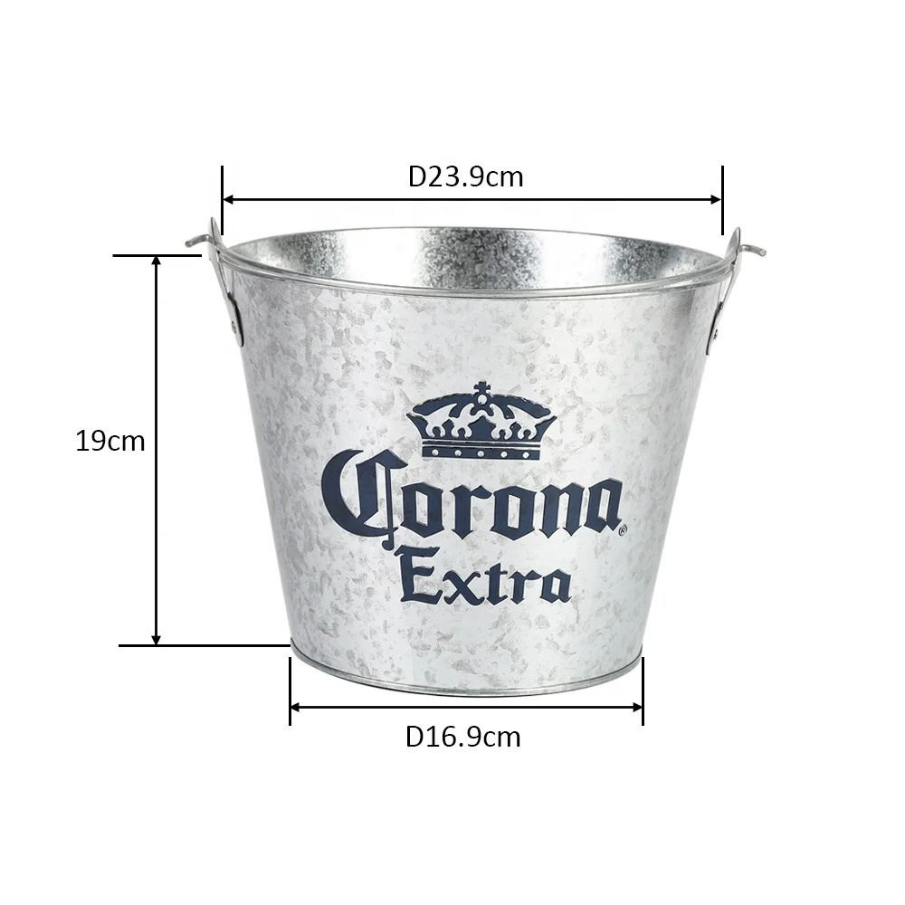 5L Round Galvanized Metal Tin Ice Bucket for 6 Bottles