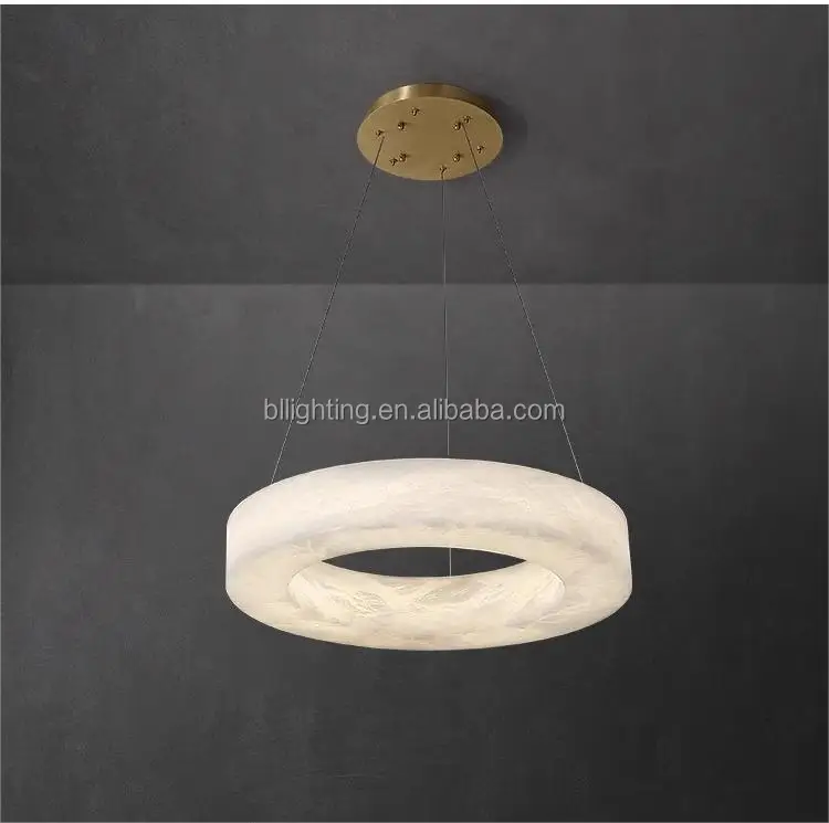 Modern Living Room Pendant Light Fixture Natural Marble Calcite Ring ...