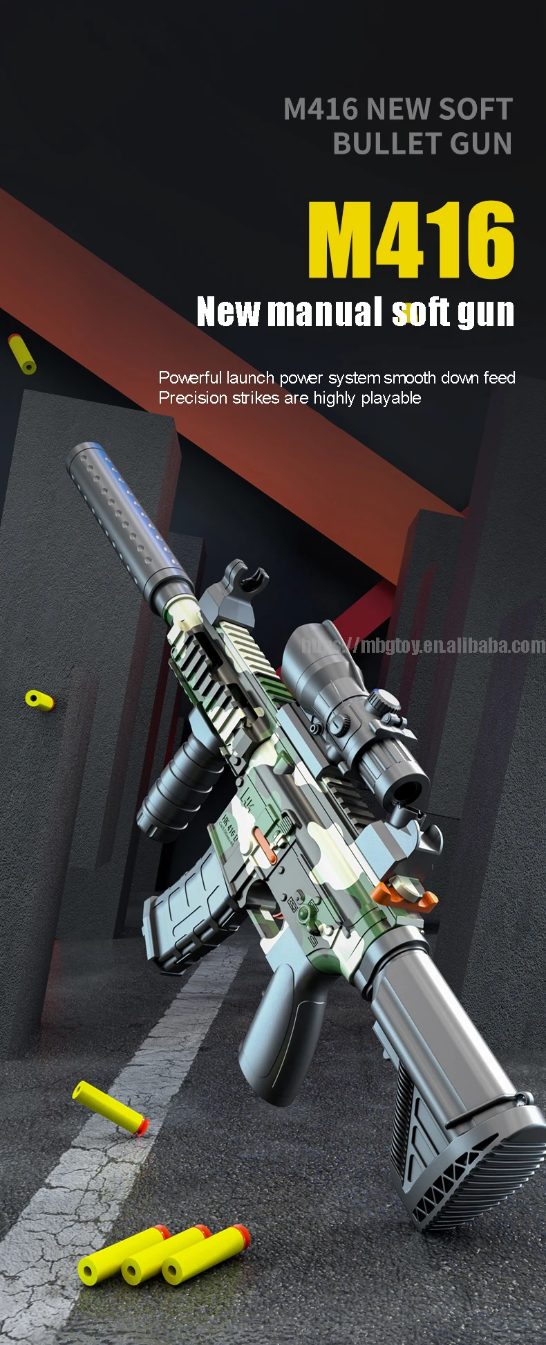 M416 Soft Bullets Gun Down Feed Manual Pull Bolt Children's Assault Rifle Single-shot Simulation ...