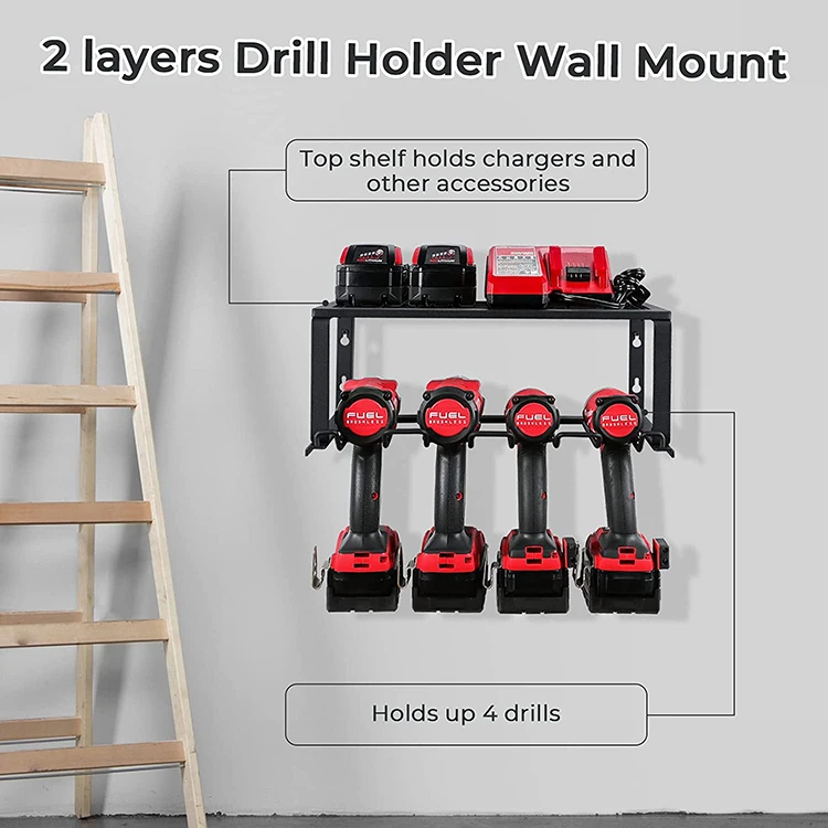 JH-Mech Power Tool Organizer with Drill Holder Tray 4 Magnetic Hooks ...
