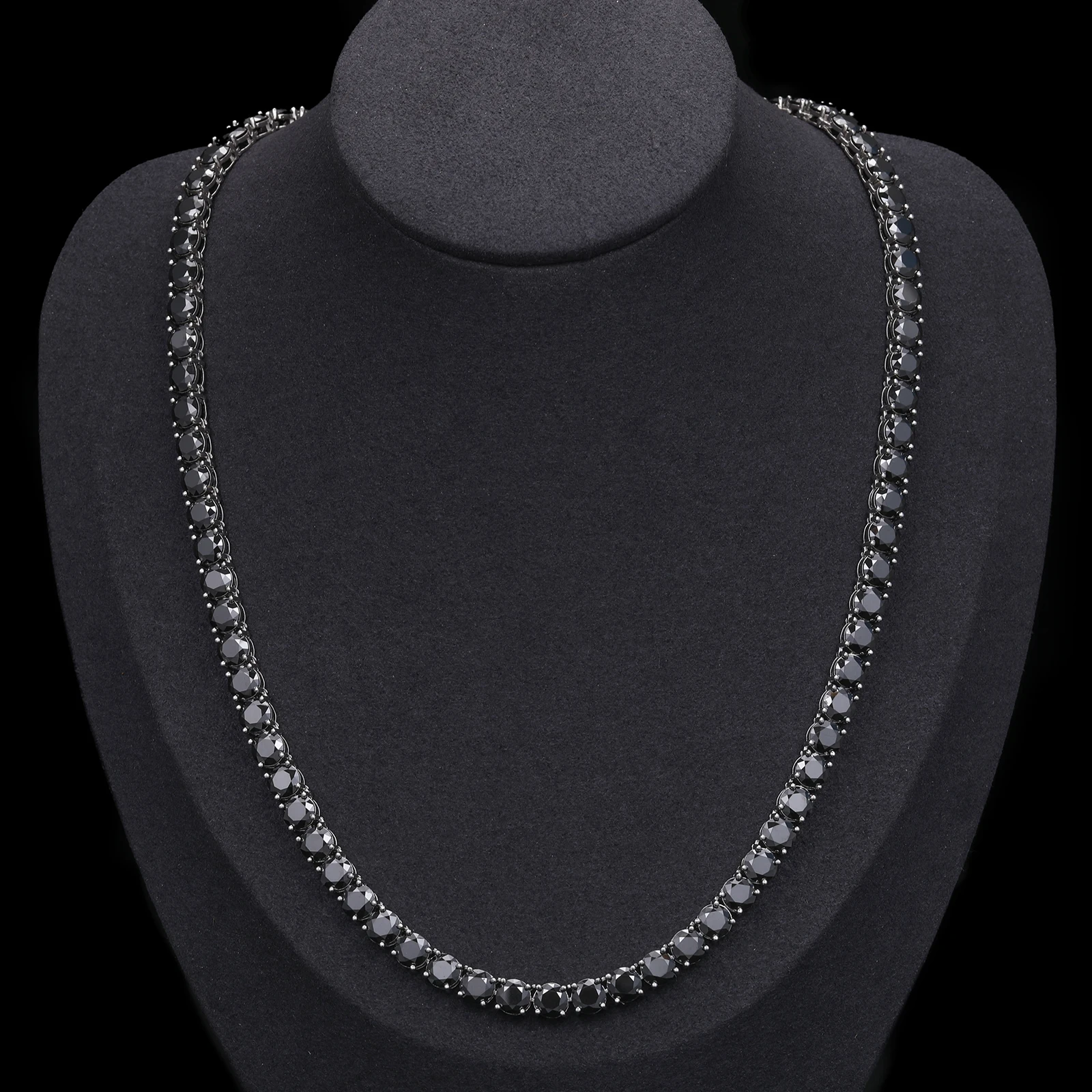 New Trendy Custom 5mm 925 Sterling Silver Black VVS Moissanite Diamond Clustered Tennis Chain Necklace For Men Women
