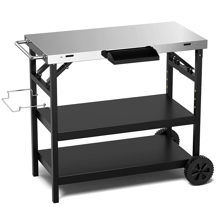 Outdoor Multifunctional Durable Three-Shelf Stainless Steel BBQ Table ...