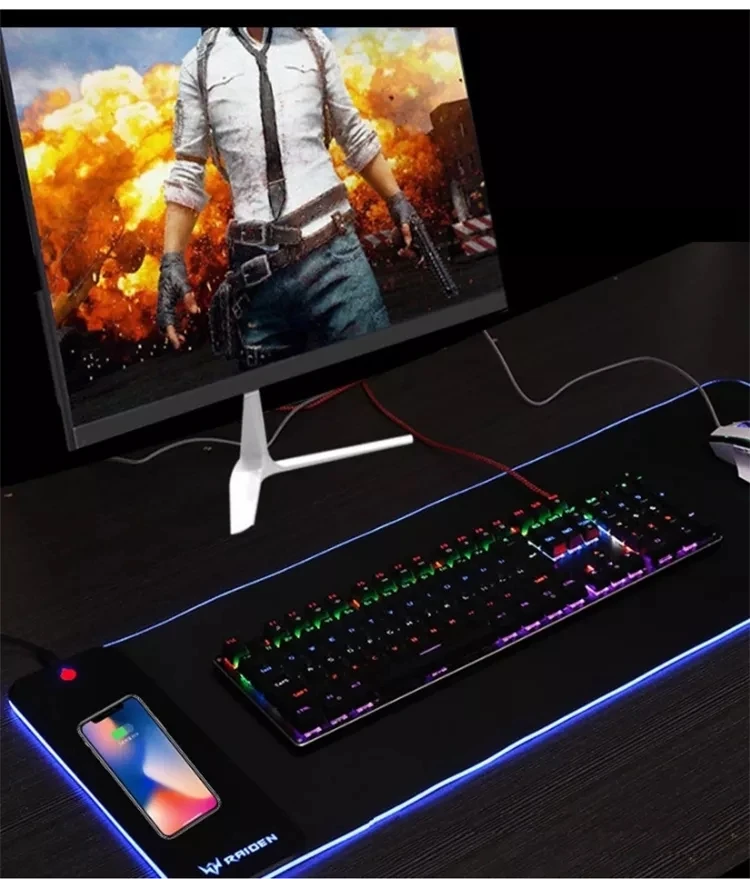Rgb Wireless Charging Computer Desk Mat Map Led Usb Charging Large ...