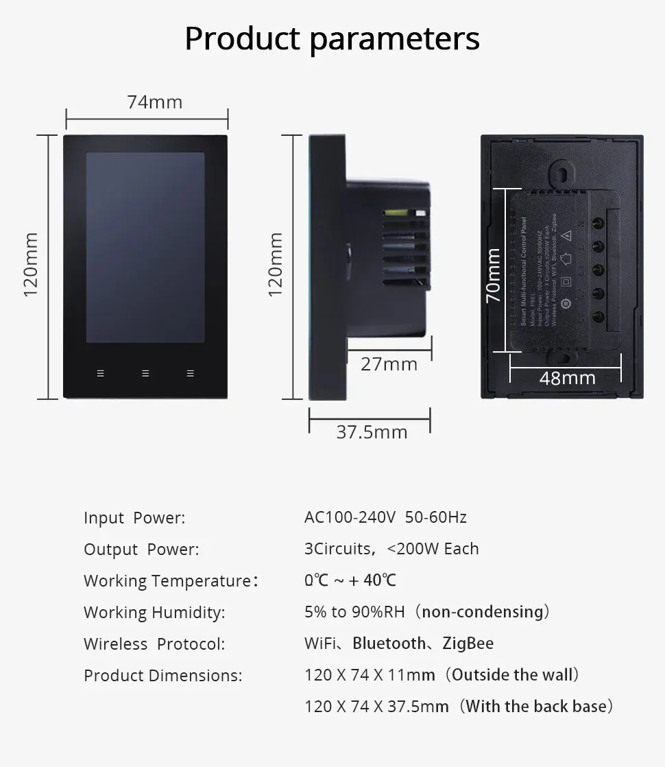 Tuya Wi-Fi Android System 4 Inch US Type Smart Inwall Panel