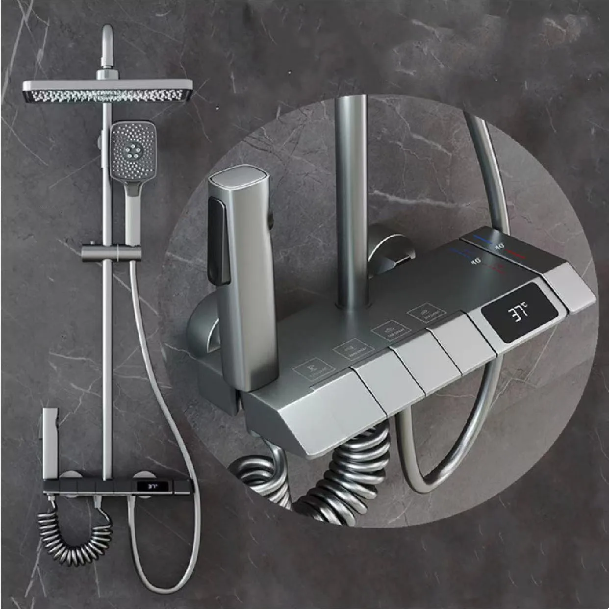 2022 New Piano Design Brass Shower Set with Thermostat