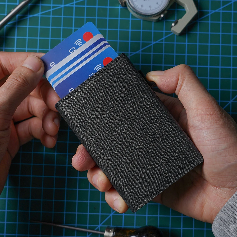 Saffinao Leather Aluminum Wallet Pop up Card Holder Men's Wallet ...