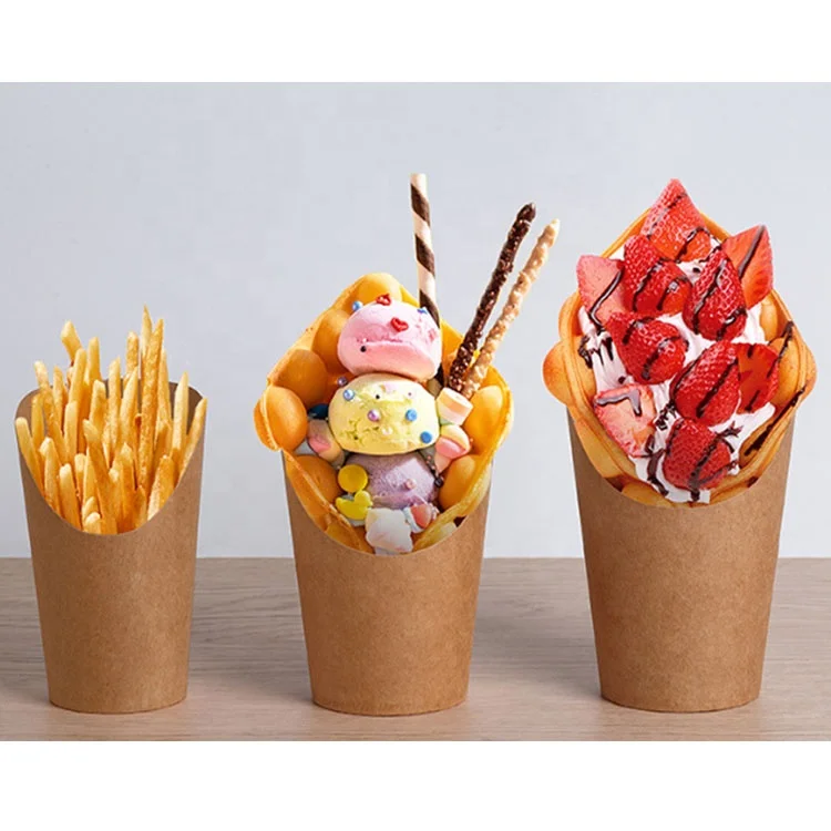 French Fries Holder Egg Bubble Waffle Container Paper Cup Snack ...
