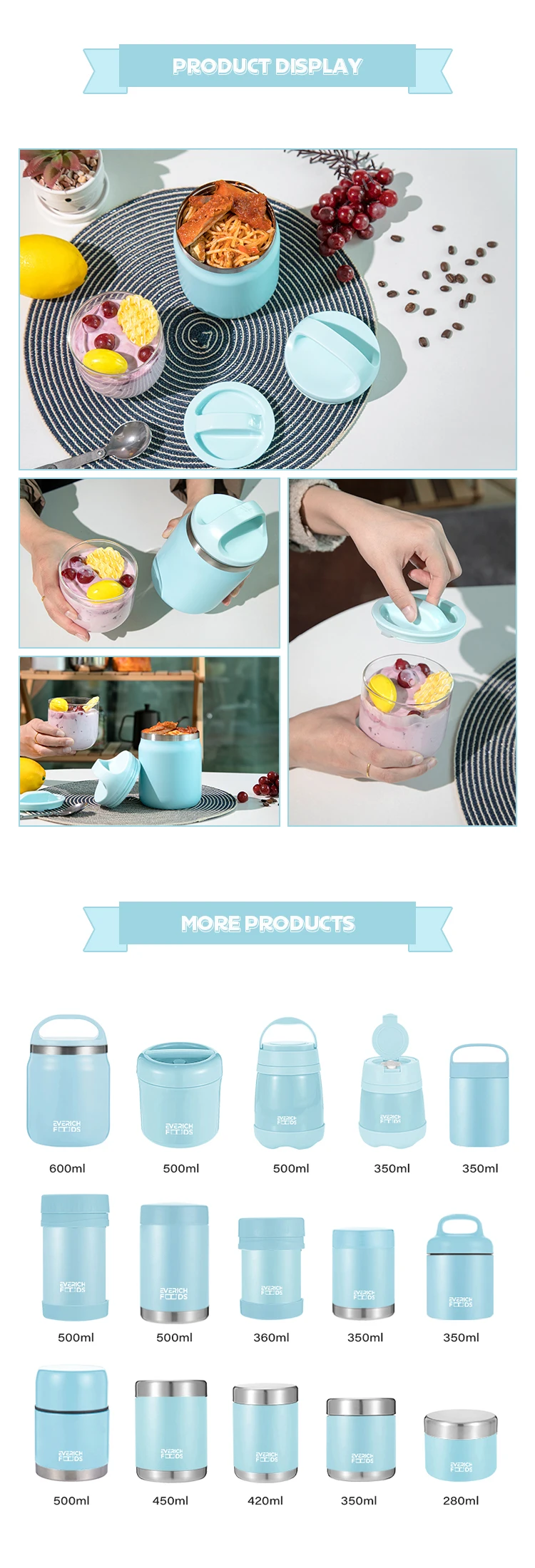 16 Ounce Stainless Steel Vacuum Insulated Bento Box Leakproof Food Jar ...