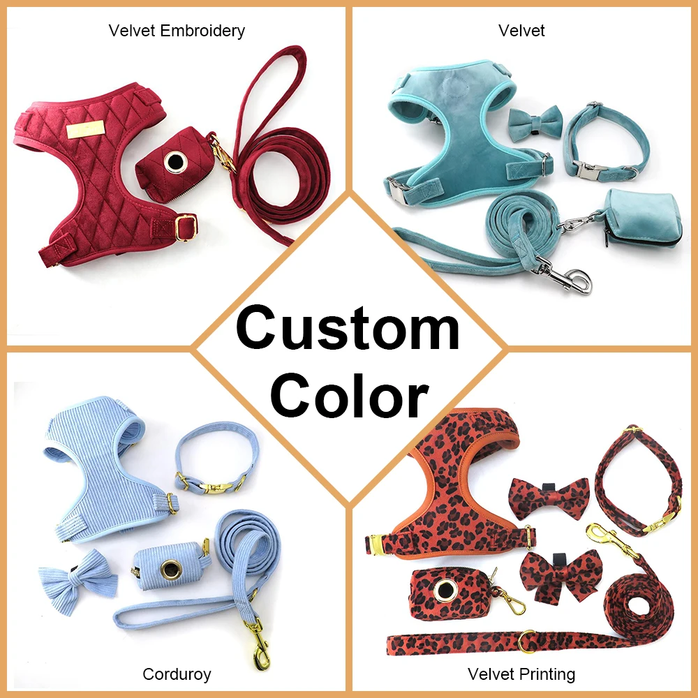 2025 Custom Colors and Patterns - Red Velvet Dog Harness Set