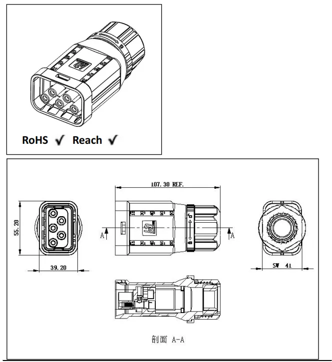 Quick Insertion PV Inverter AC 65A 5 PIN Photovoltaic Power Plug Socket ...