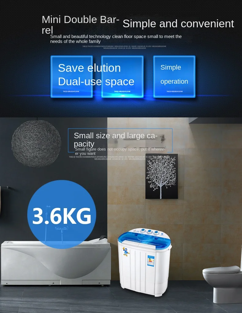 Double Barrel Washing Machine Semi Automatic Small Dormitory Washing ...