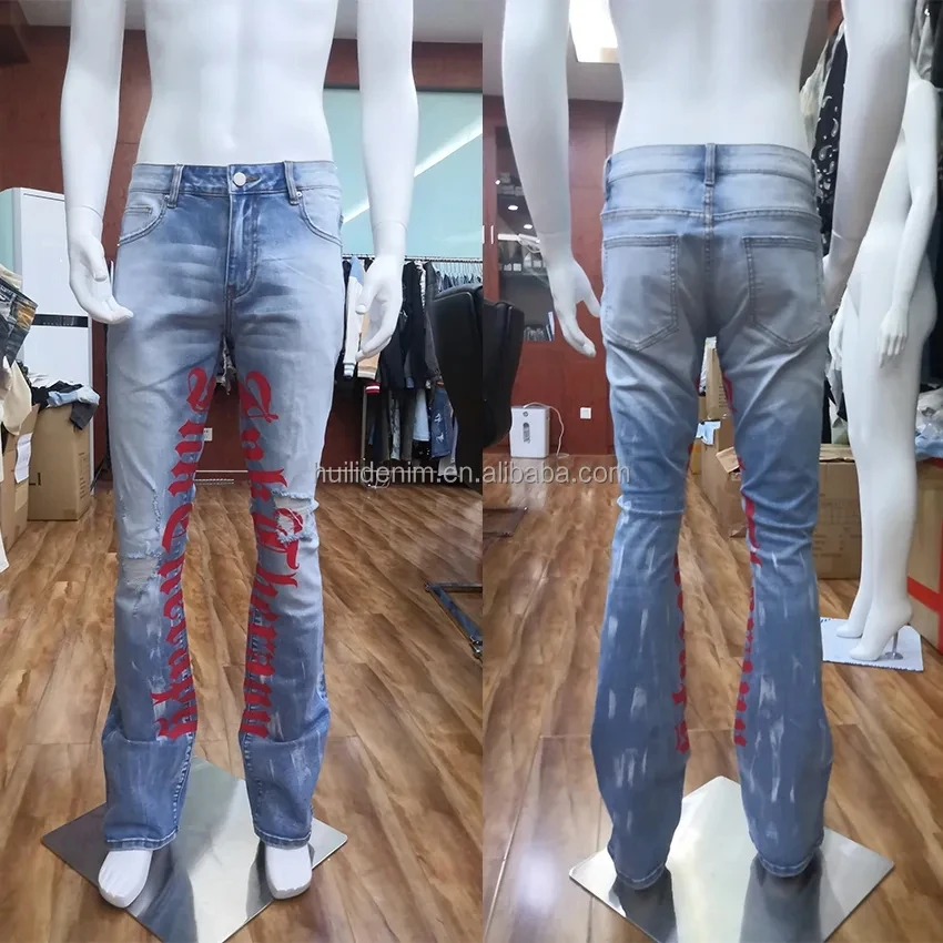 Letter Printing Jeans - Custom Made Skinny Ripped Jeans