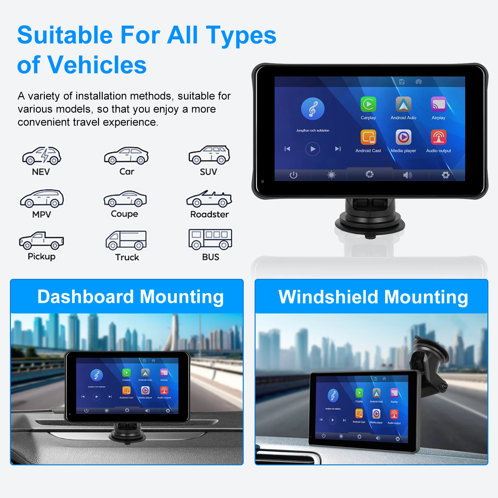 Podofo Portable Carplay/android Auto 7 Inch Hd Screen Car Monitor ...