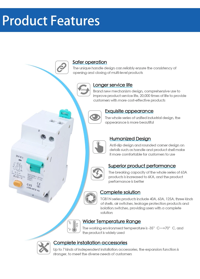 Switch Breaker Interruptores Automatico Tengen Tgb1nle-40 Leakage Protection Circuit Breaker ...