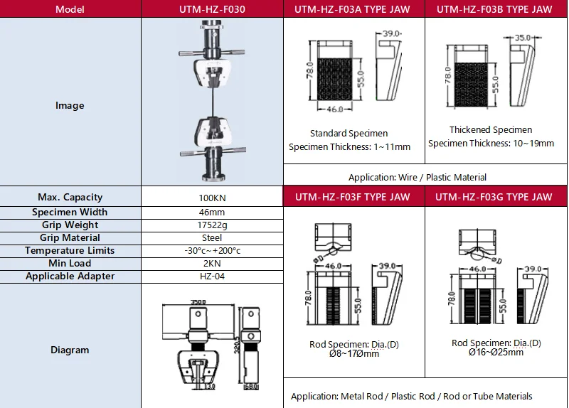 UTM universal tensile machine test fixture Customizable fixture