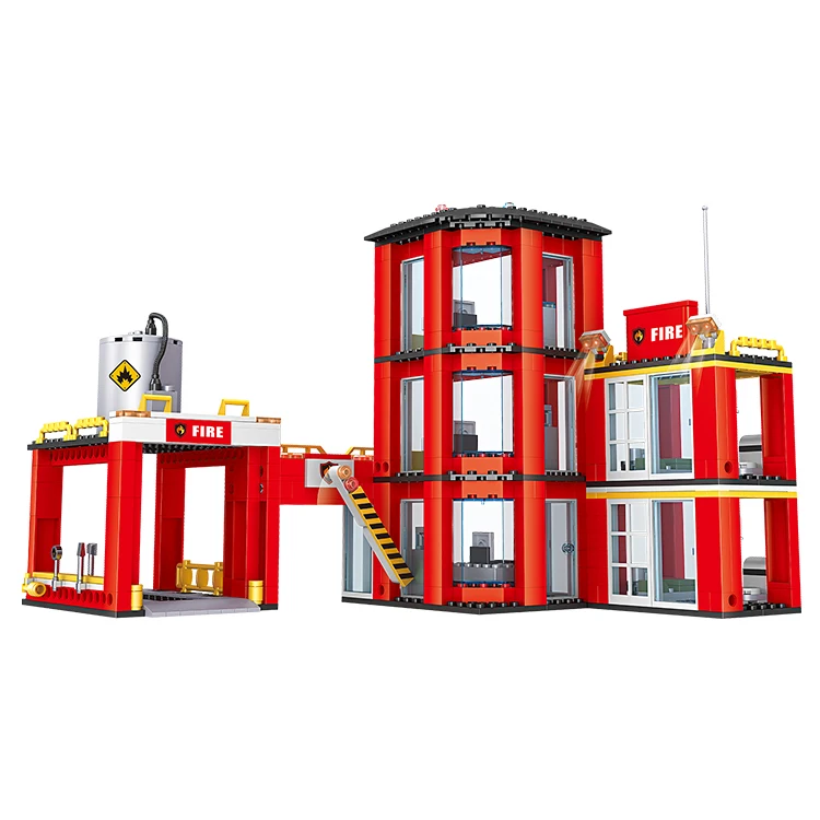 Cogo 862 Pcs Fire Station Building Blocks Plastic Educational Building ...