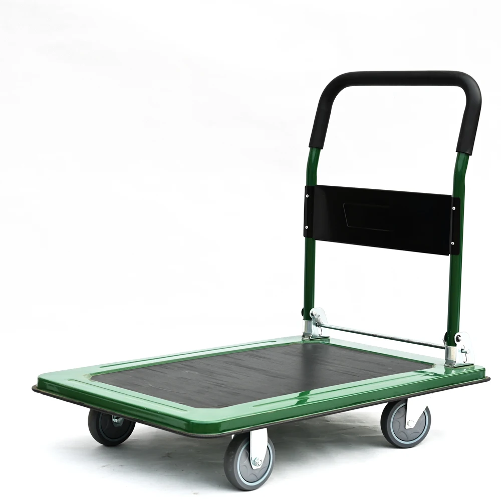 Yellow Foldable Flatbed Steel Platform Trolley for Loading