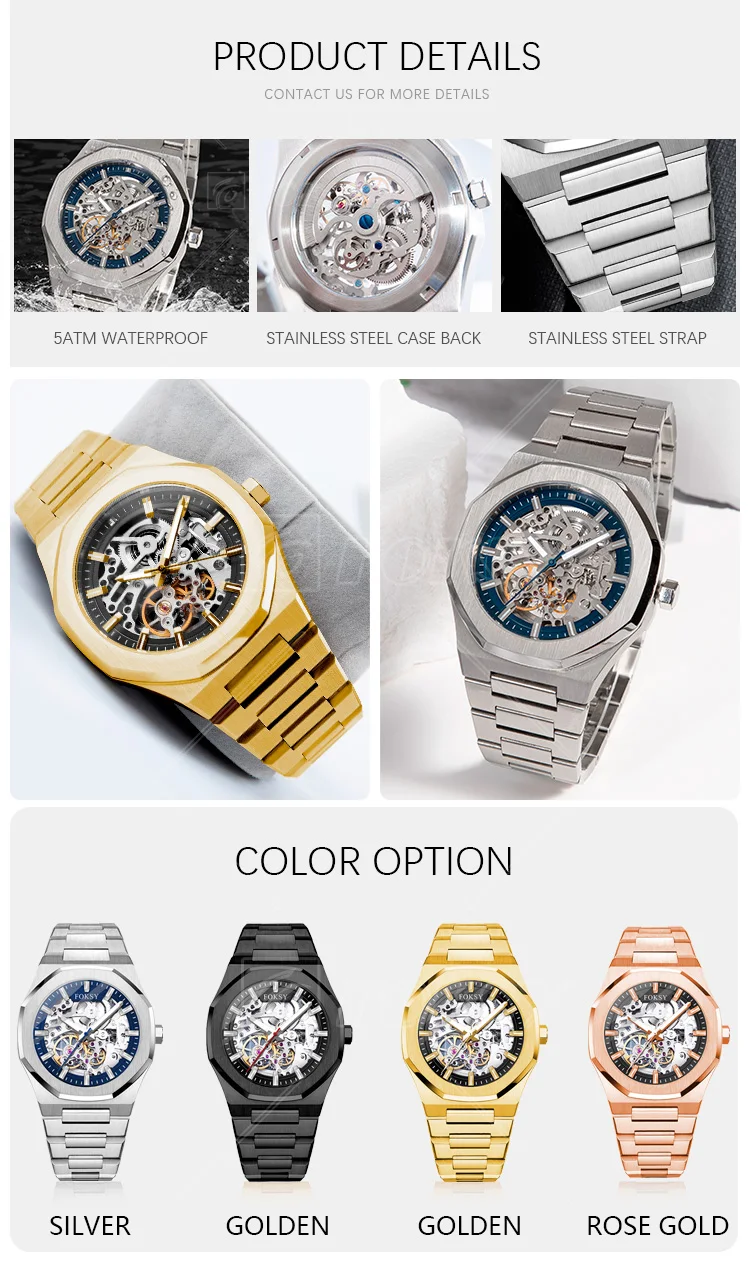50pcs Custom Your Logo Transparent Automatic Watches Men