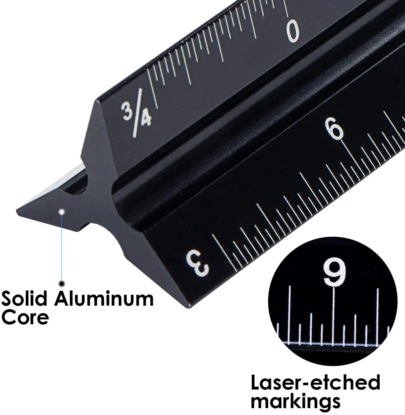 Black Aluminum Architect Scale Triangular Ruler for Engineers