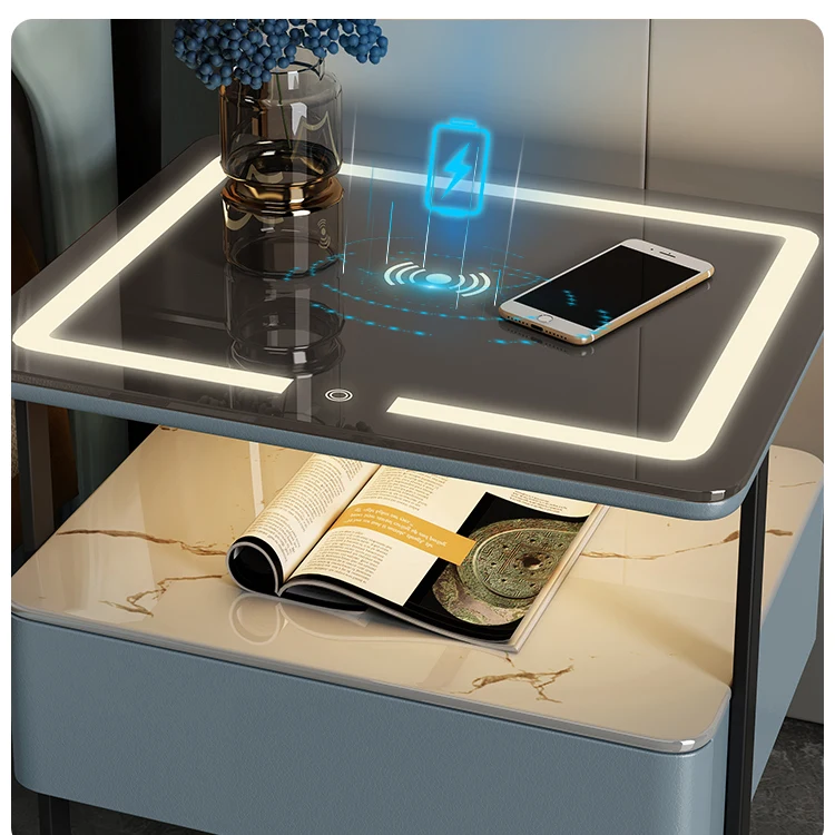 Modern Simple And Luxurious Intelligent Bedside Table Multi Functional Wireless Charging ...