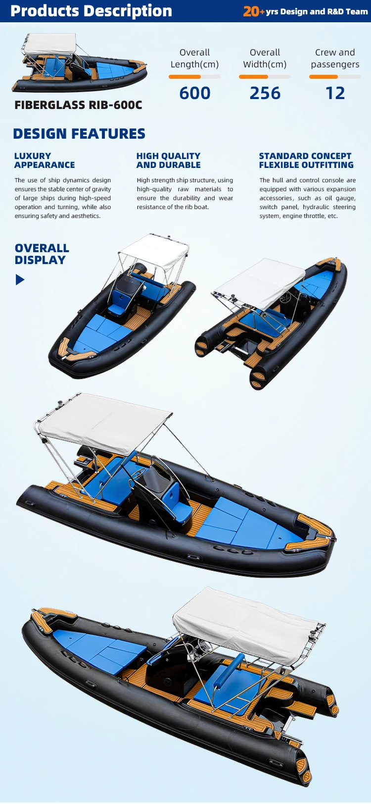 Luxury 20ft Fiberglass Hull Inflatable RIB Boat with PVC Hypalon 600 1 ...