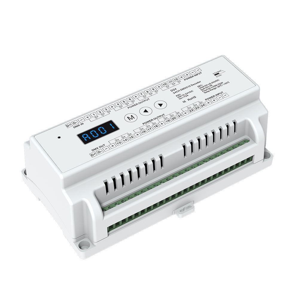 D24 Led Dmx512 Decoder Dc5-24v Din Rail 24 Channel Dmx Decoder Rgb ...