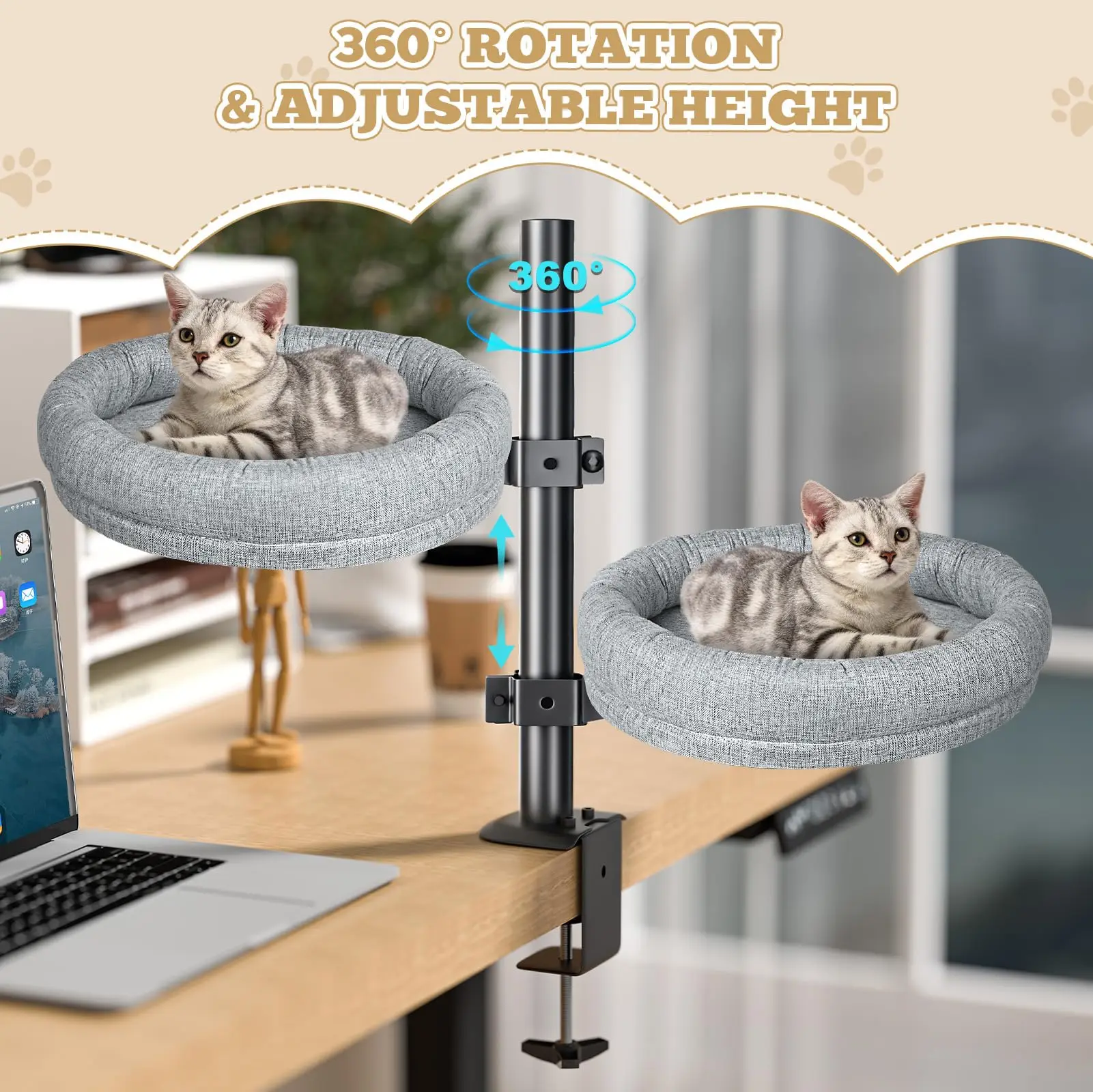 ZMaker 2025 New 360° Rotation Cat Desk Bed Round Office Cat Desk Perch ...