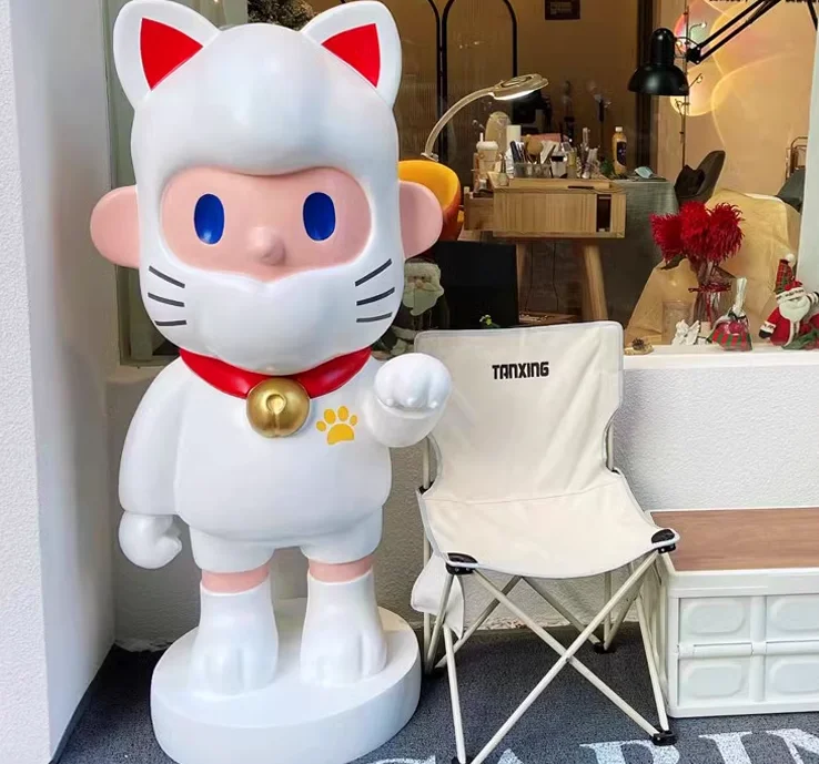 Large lucky cat fiberglass sculpture on the ground large pendulum long ...