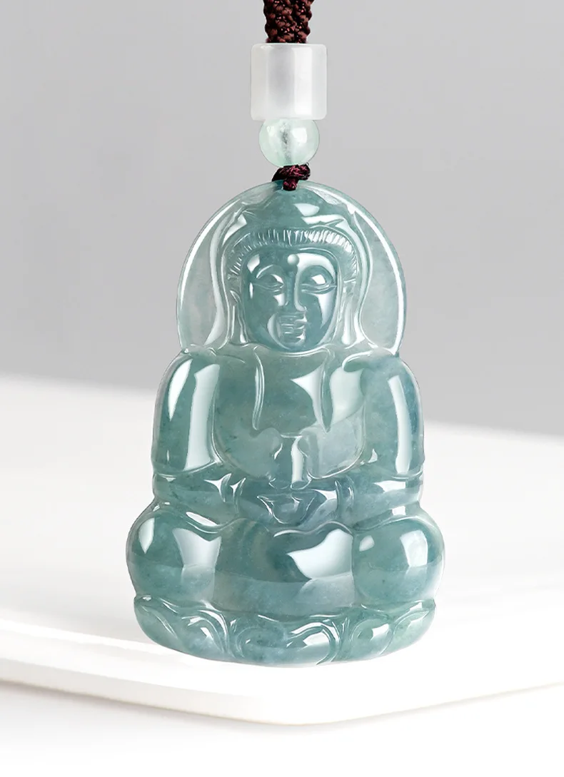 Natural Jadeite Avalokiteshvara Avalokiteshvara Jade Pendant Blue Water ...