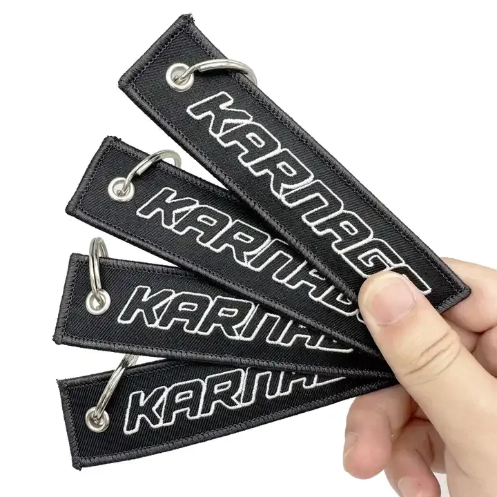 Factory Price Fabric Hang Tag Key ring Label Custom Logo Keyring Woven ...