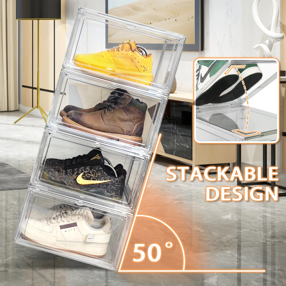 Acrylic Magnetic Drop Side Open Door Shoe Storage Container Box ...