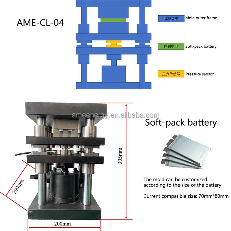 Solid State Cell Battery Pressure Controlled Mold Test Die Set