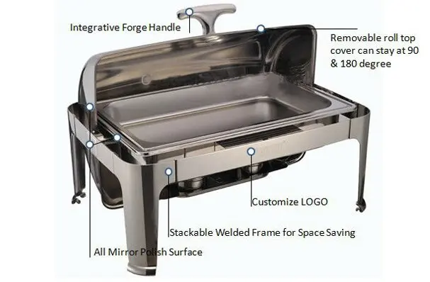 Cheap Stainless Steel Rectangular White Glass Gold Induction Chafer ...