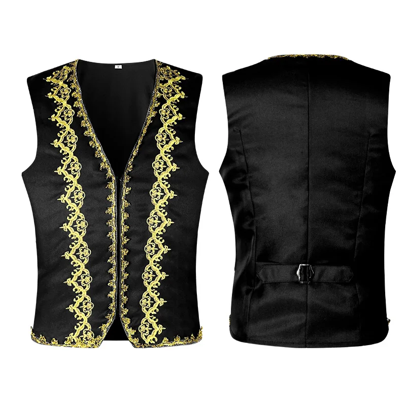 Stylish Gold Embroidery Baroque Vest Men Medieval Cosplay Jacket Vest ...