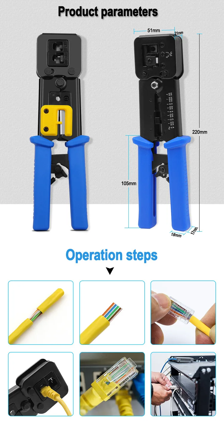 RJ45 Crimper Hand Network Tools Pliers RJ12 RJ11 Cable Stripper ...