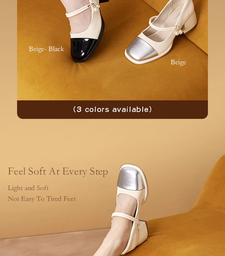 Dusto New Middle Heel Thick Heel Small Leather Shoes Square Head Set ...