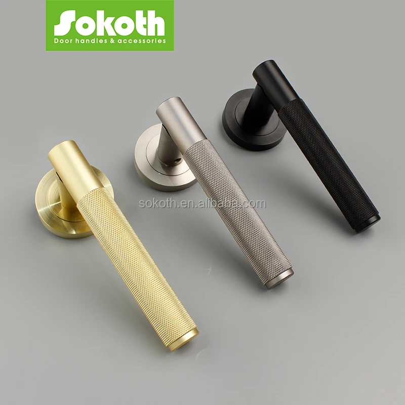 Modern Knurled Door Handles Gold Black Colour Aluminum Door Lever ...
