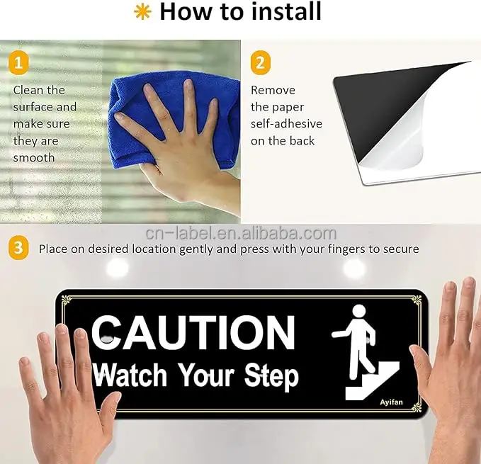 Caution Watch Your Step Sign For Floor Acrylic Pmma With Symbols Self ...