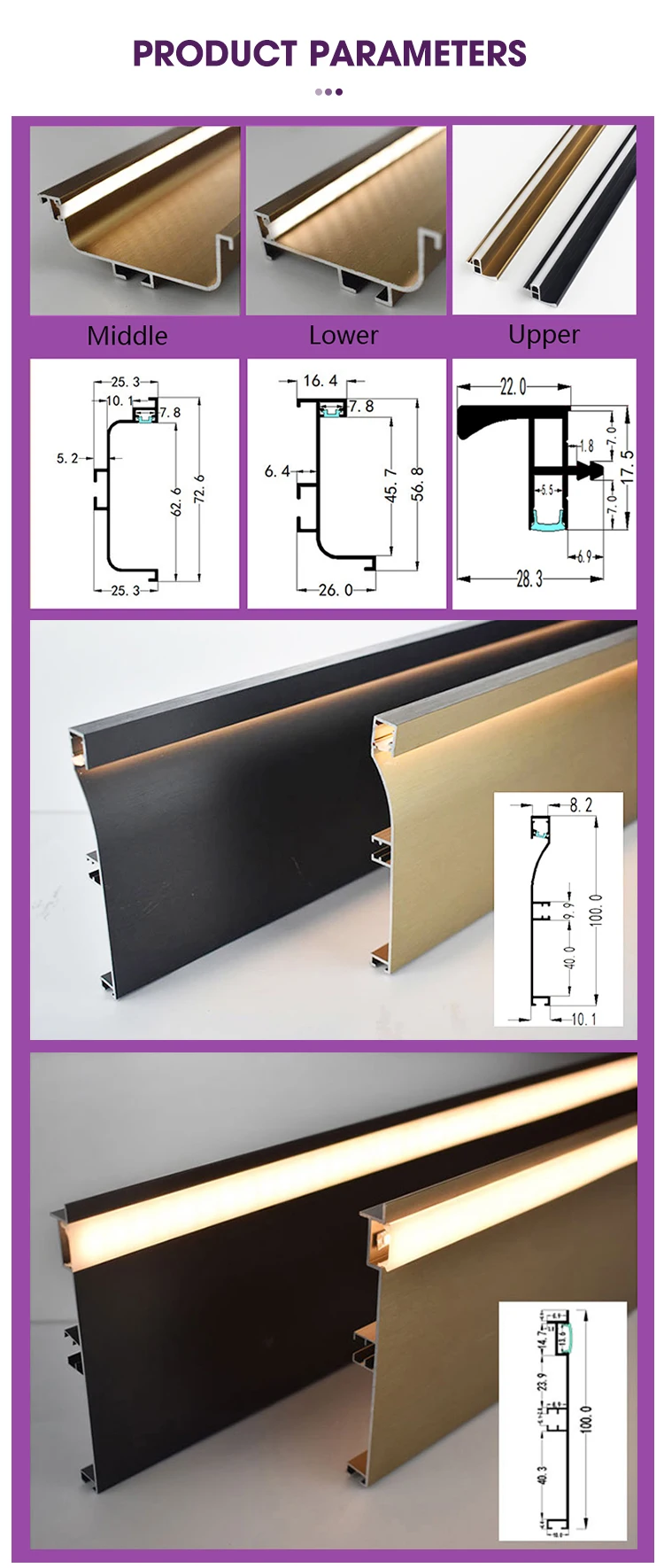 Customized Aluminum LED Skirting Light Board for Kitchen